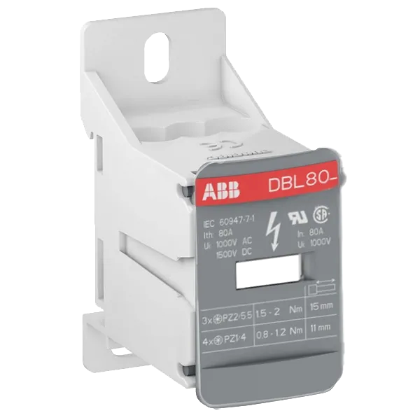 Bloque de Distribución marca ABB Serie DBL; Amperaje 80A Entrada 3X14 ...